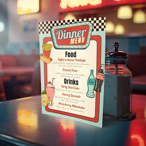 Retro 50s Diner Menu Sign Editable Printable Soda Soiree Food Label ...
