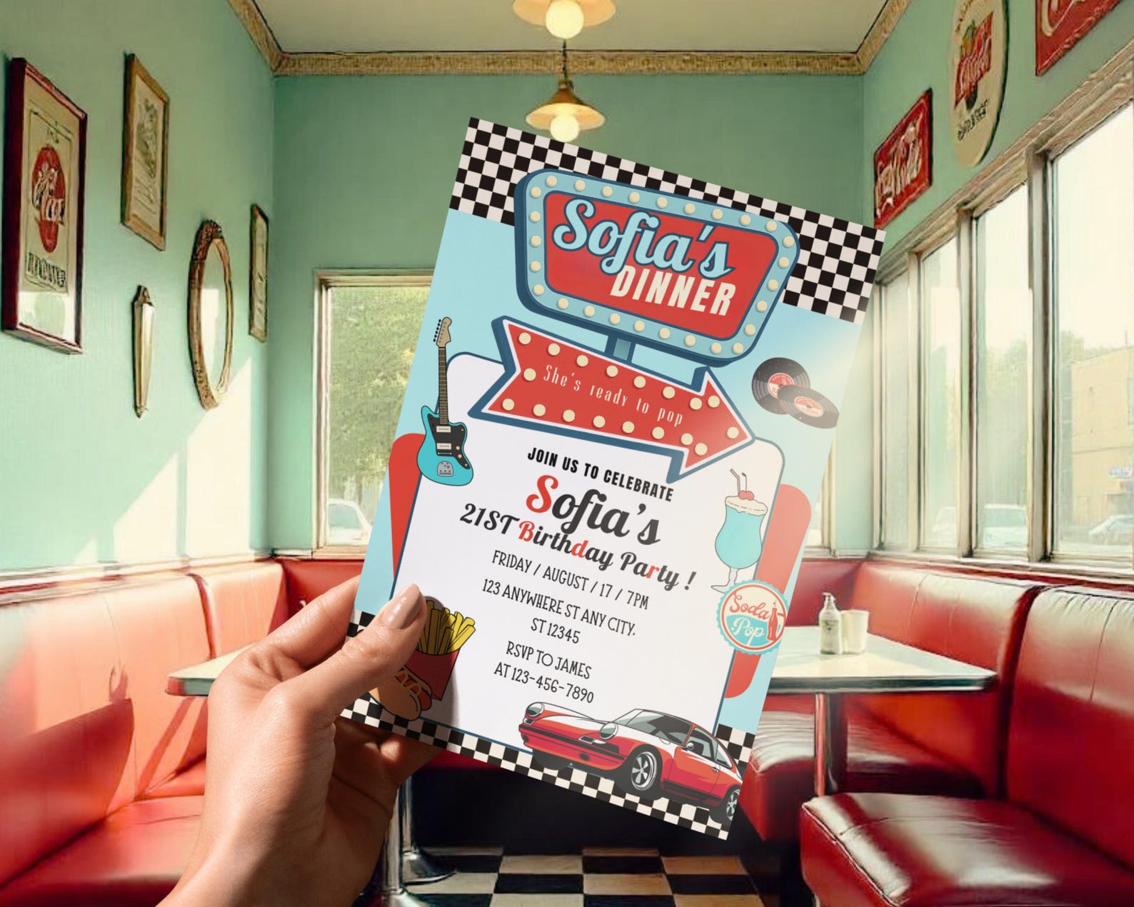 Retro 50s Diner Birthday Invitation Editable 1950s Birthday Party ...