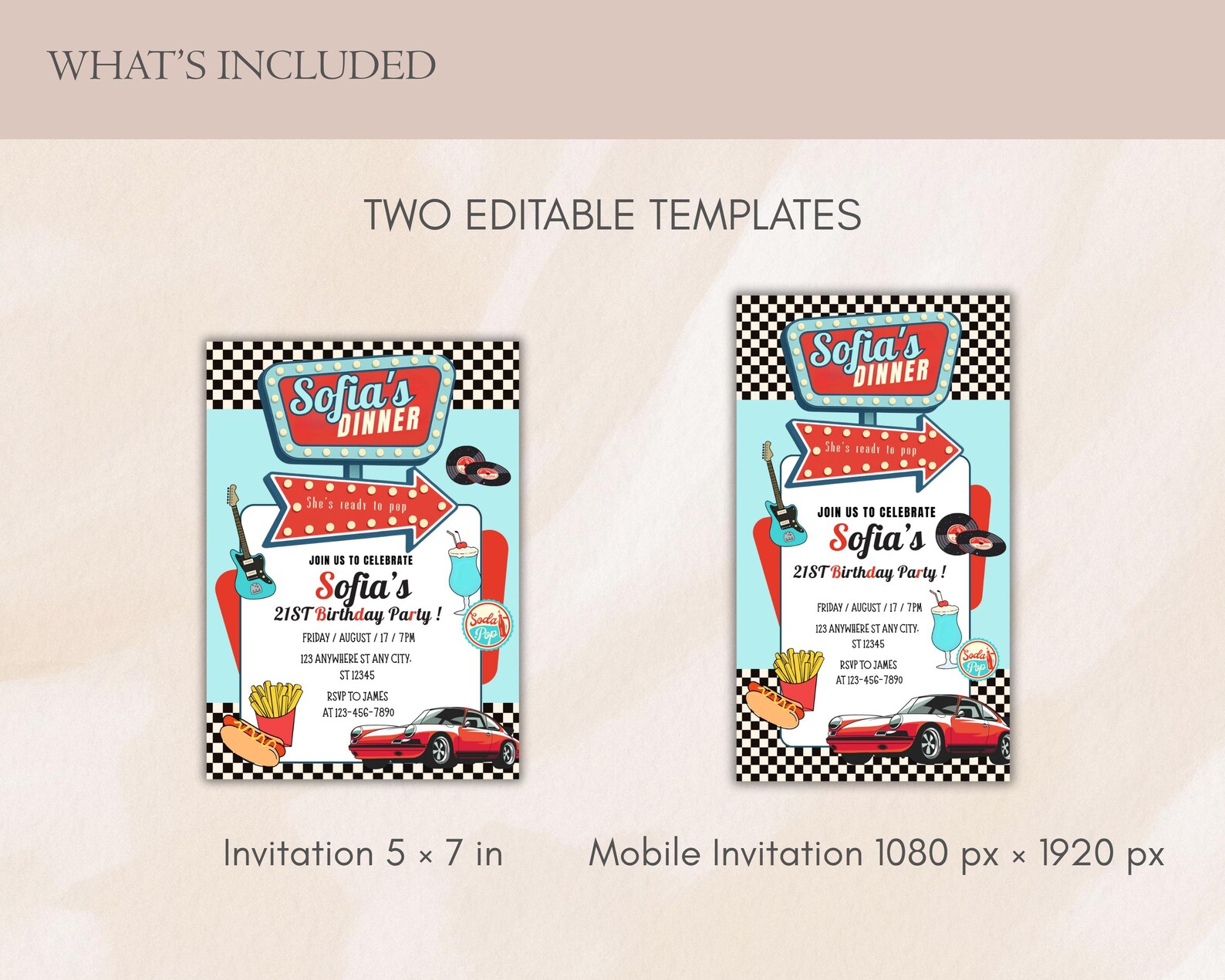 Retro 50s Diner Birthday Invitation Editable 1950s Birthday Party ...