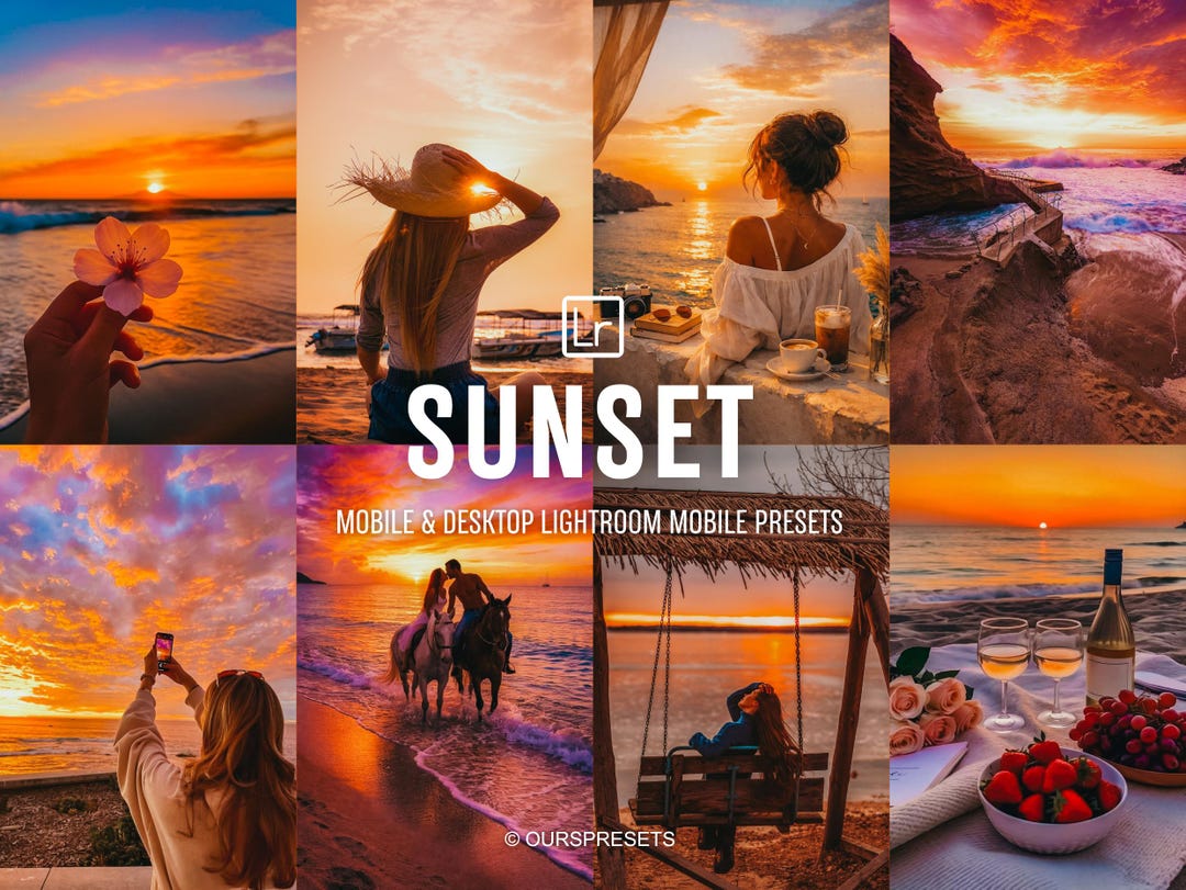 20 Sunset Lightroom Mobile Presets, Warm Beach Summer Filters, Golden ...