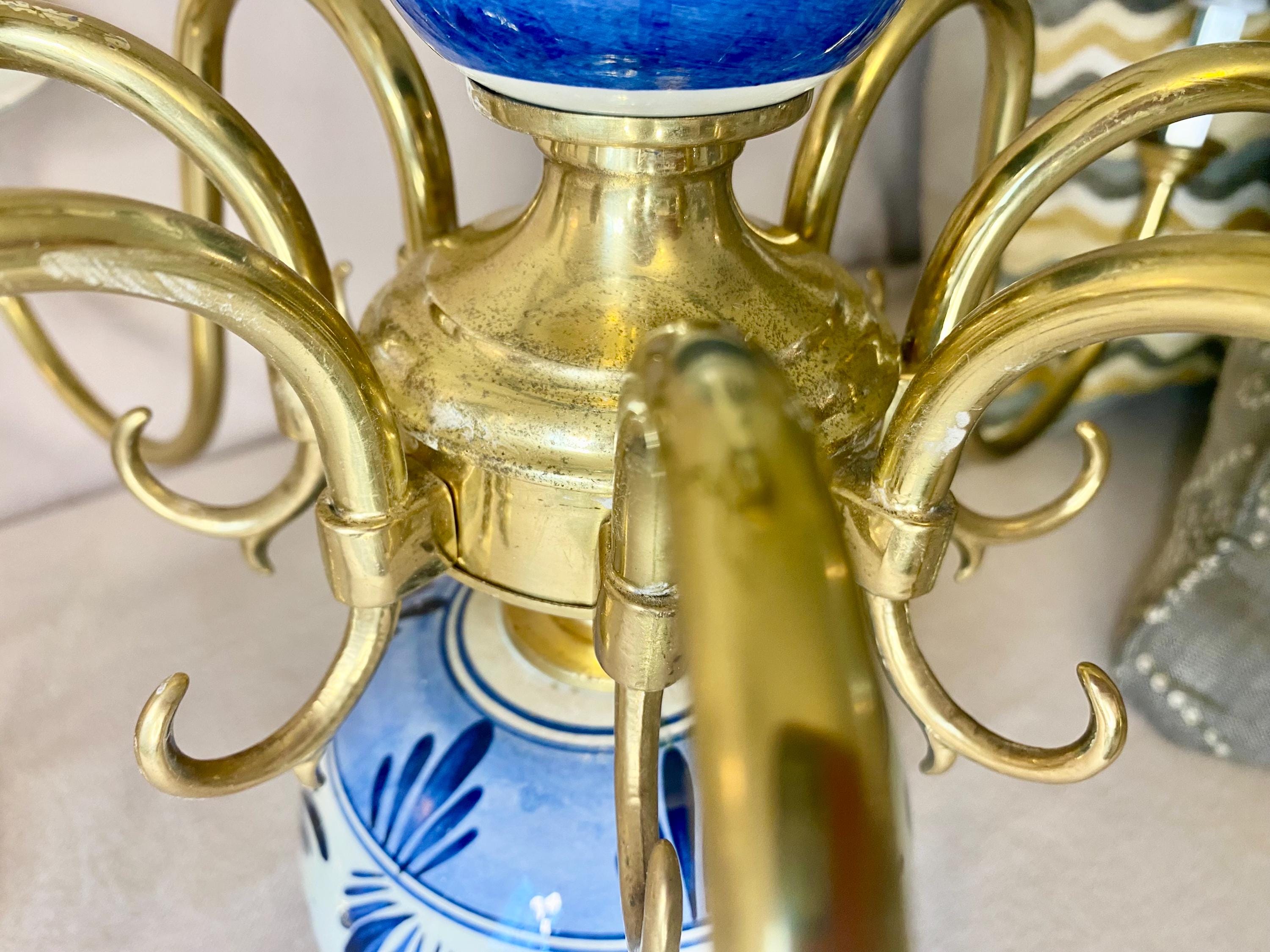 Vintage Delft Style Blue Porcelain Brass Chandelier – 8-light Dutch ...