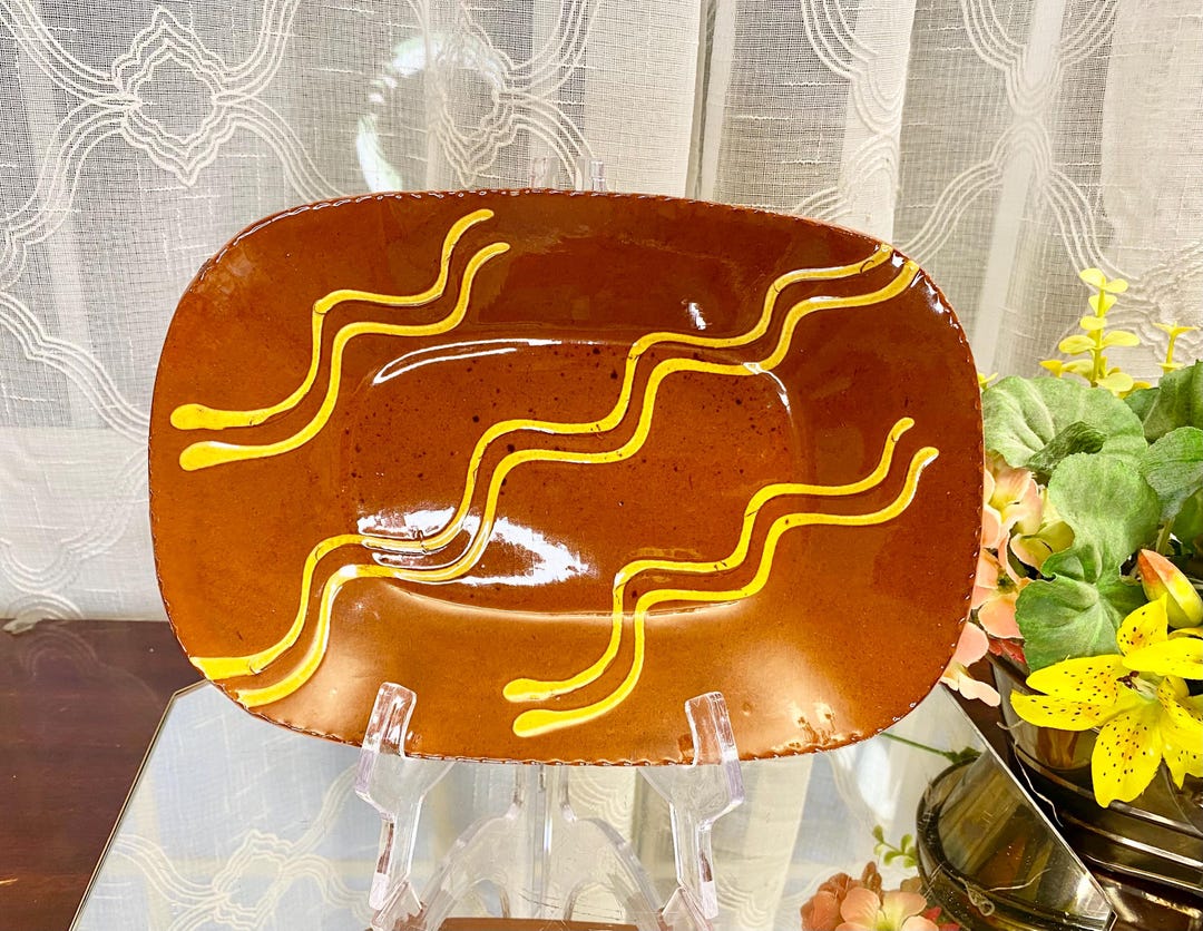 Lester Breininger Redware Brown and Yellow Clay Glazed Pottery Dish ...