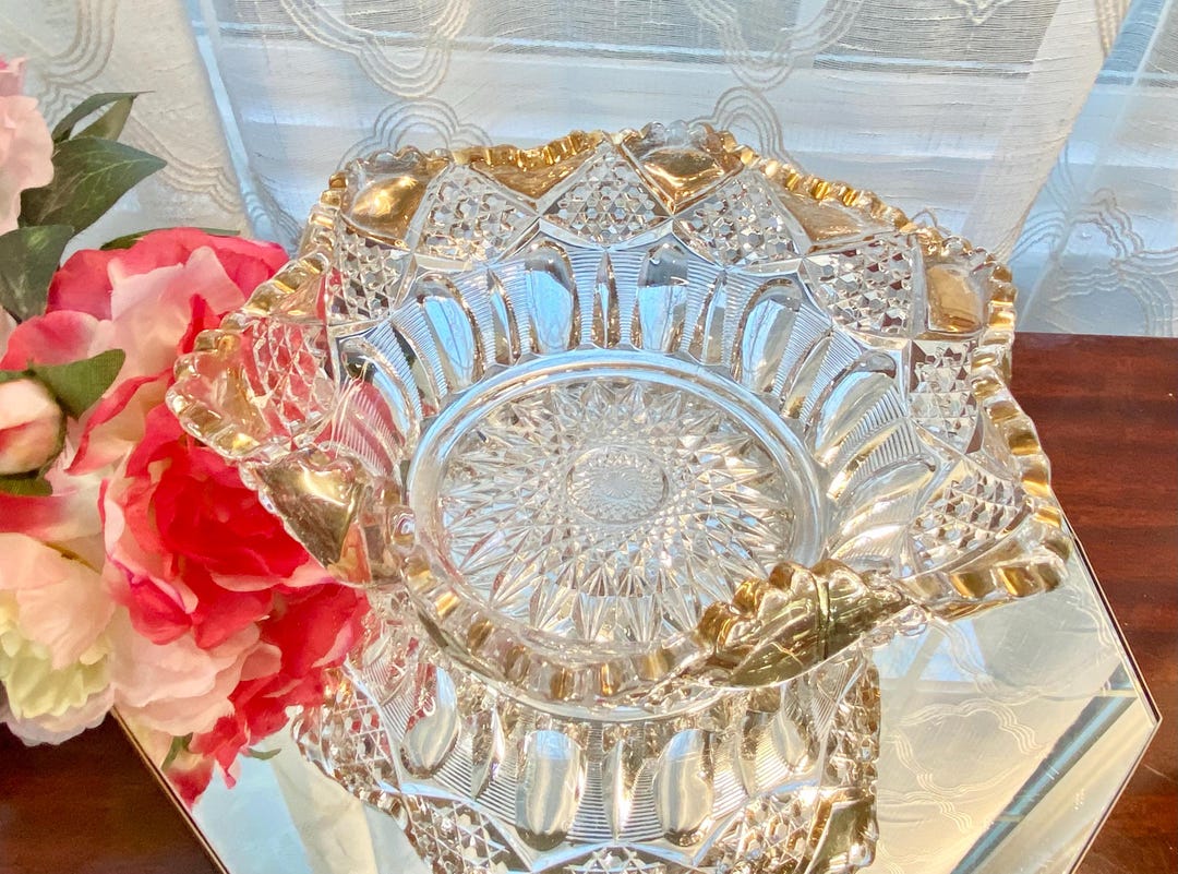 EAPG Tarentum Ladders With Diamonds Bowl, Gold Flash Scalloped Edge ...