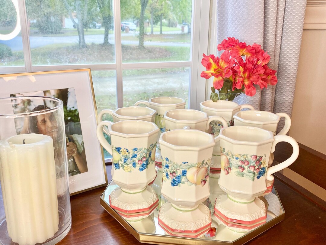 Vintage AVON Pedestal Mugs (set of 8) | Sweet Country Harvest Fruit ...