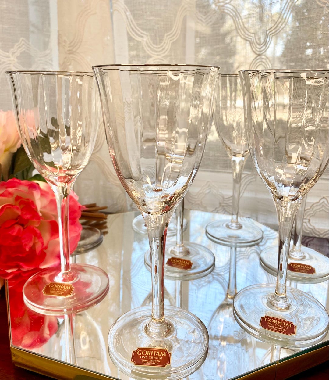 NOS Gorham Laurin Platinum Crystal Wine Glasses - Set of 8, Original ...