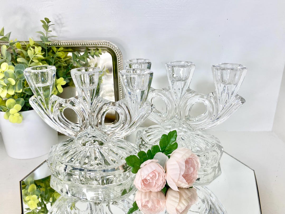 Vintage, Set 2, IMPERLUX Crystal Triple Candelabra, Lead Crystal, Made ...