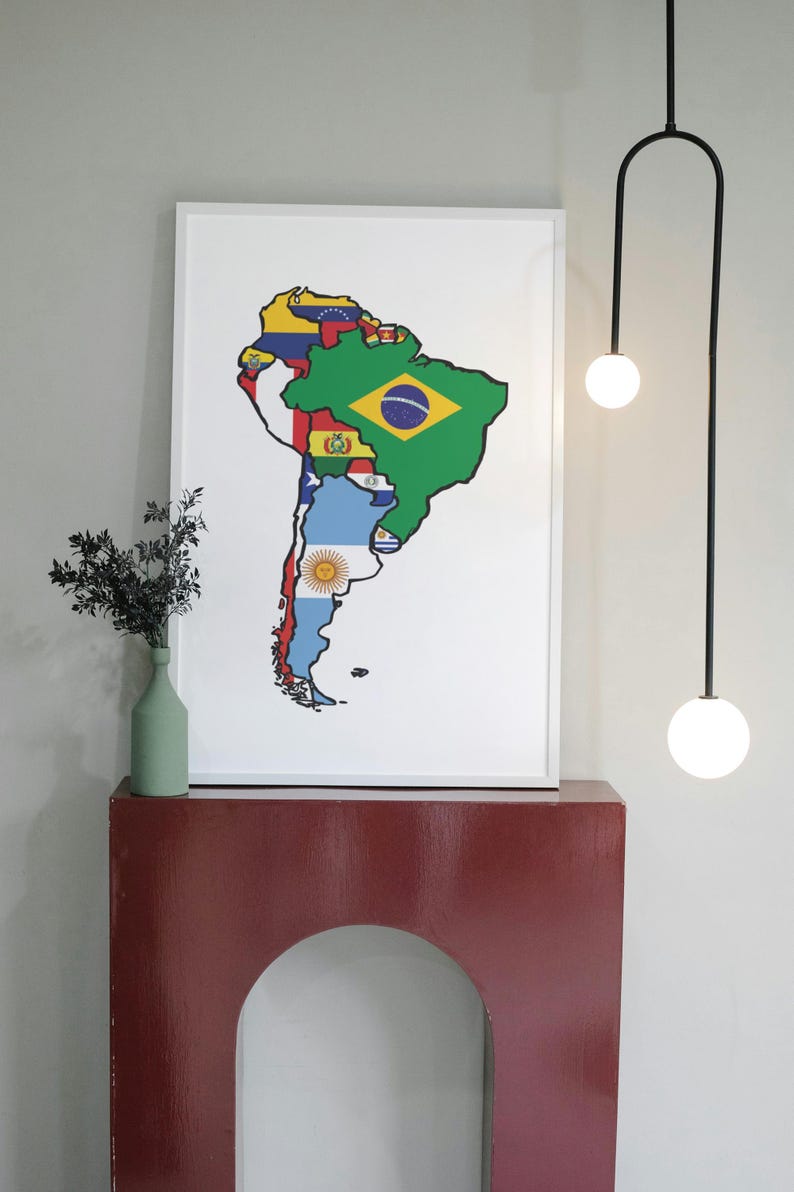South America Flag Map Art – Hand-drawn Borders Over Country Flags ...