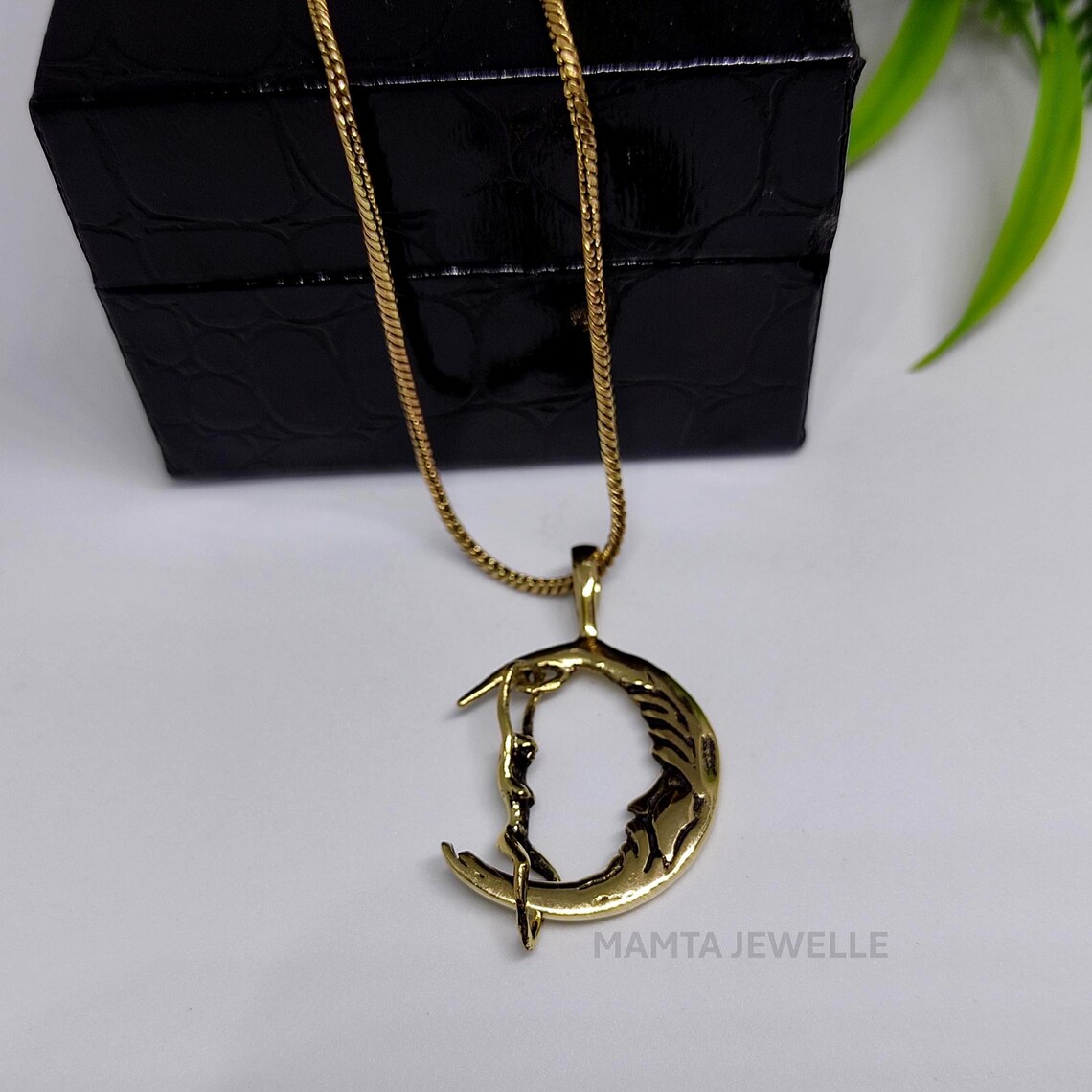 Swing Lady in the Moon Pendent , Riding Lady on Moon , Gold Plated ...