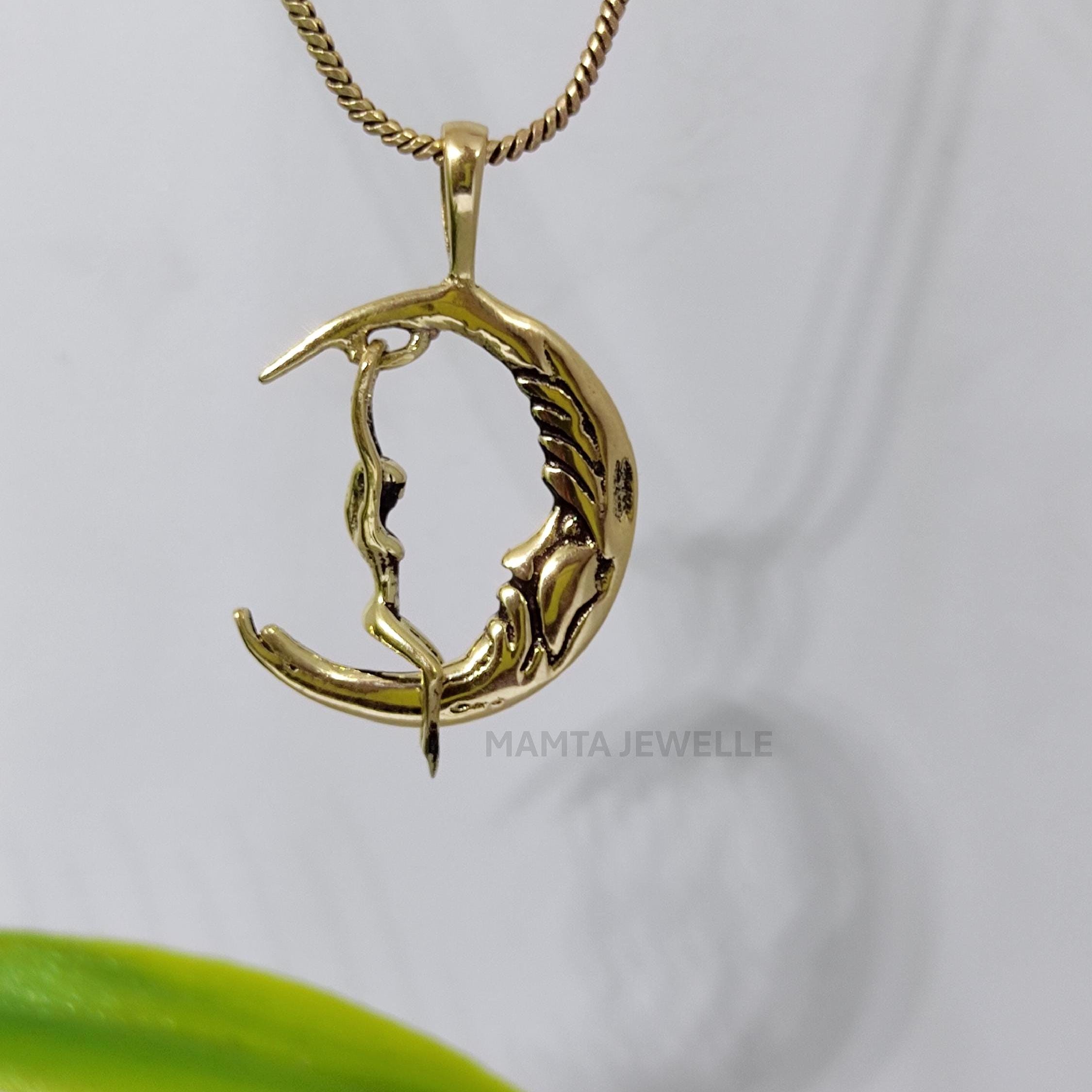 Swing Lady in the Moon Pendent , Riding Lady on Moon , Gold Plated ...