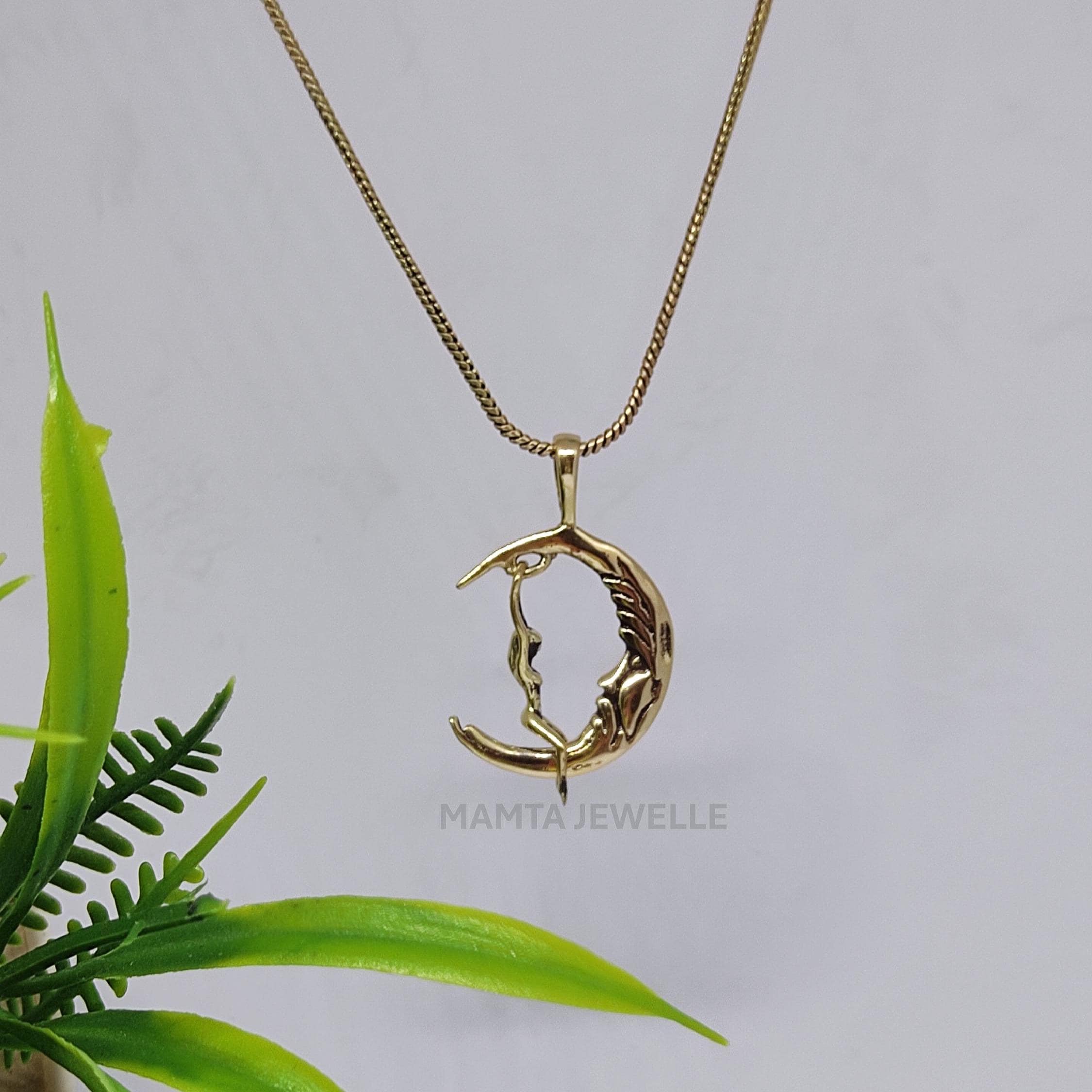 Swing Lady in the Moon Pendent , Riding Lady on Moon , Gold Plated ...