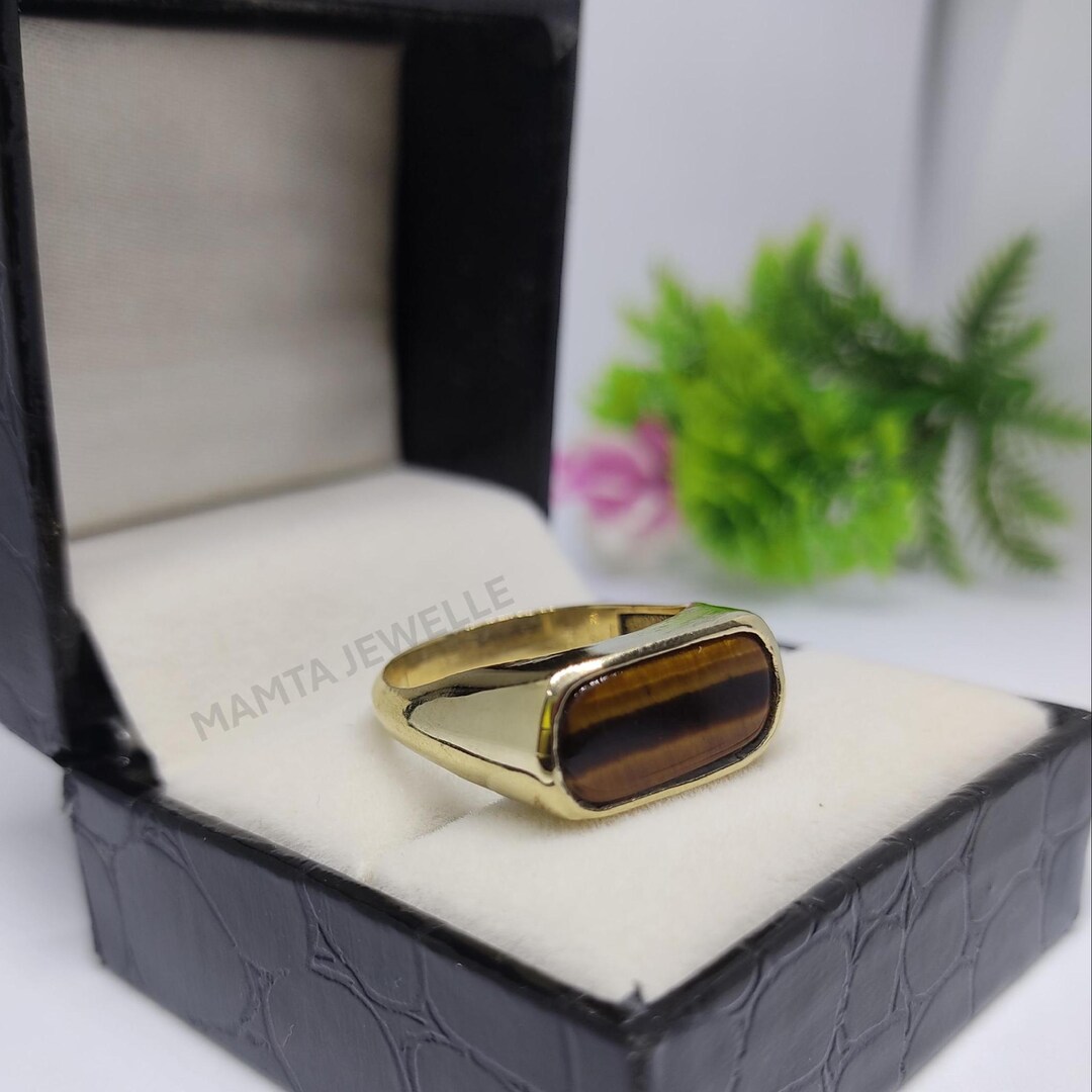 Tiger Eyes Ring , Signet Ring , Capsule Stone Ring, Unisexual Ring ...