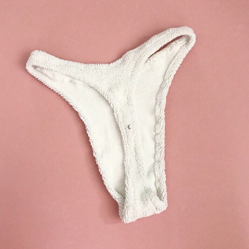 White Tanning Thong Bikini Briefs in Crinkle Stretch / | Etsy
