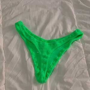 High Cut Tanning Thong Bikini Brief in Apple Green Crinkle - Etsy