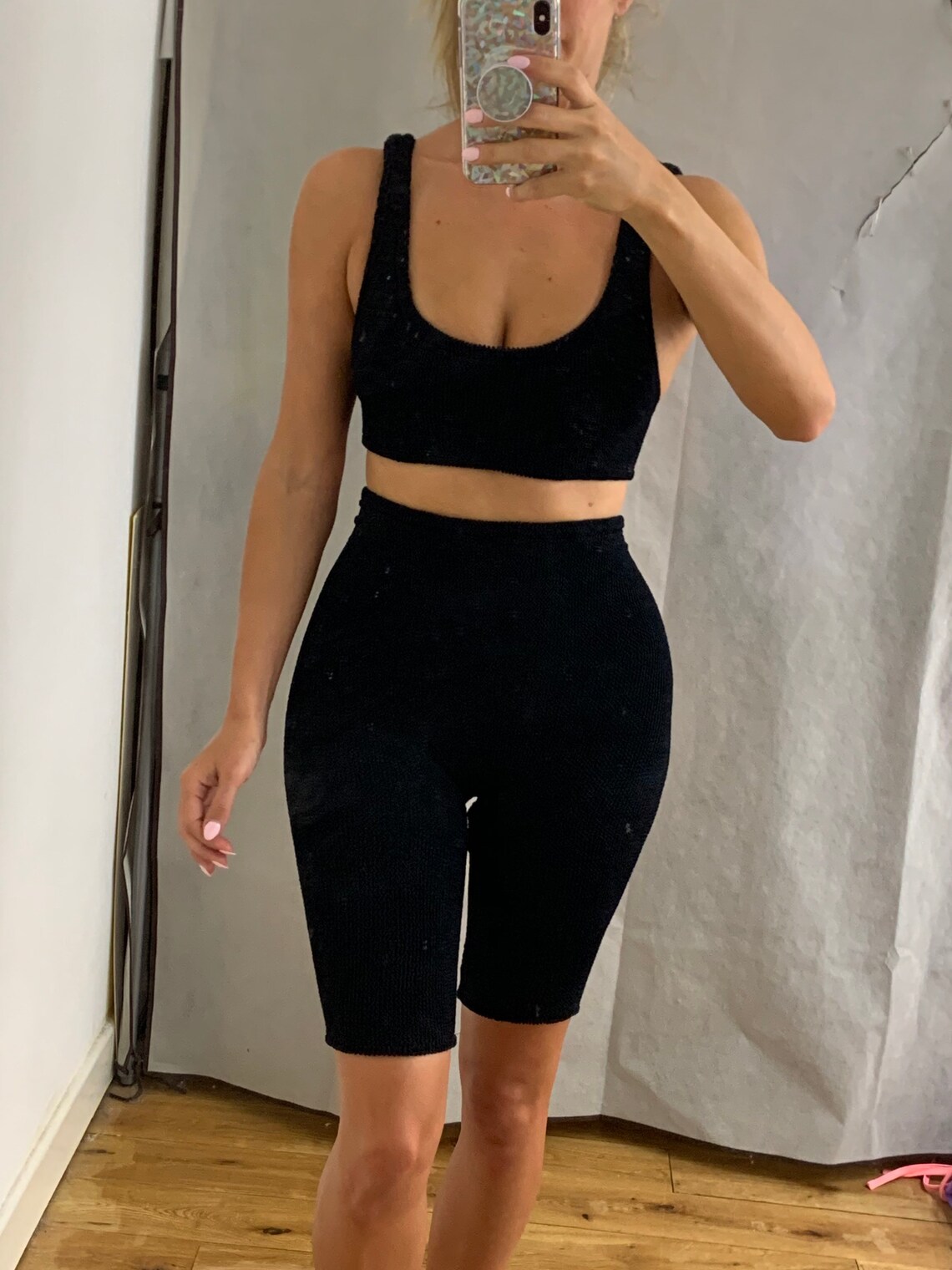 Co-ord Two Piece Set Mini Crop Top & Shorts OR Skirt in Black - Etsy