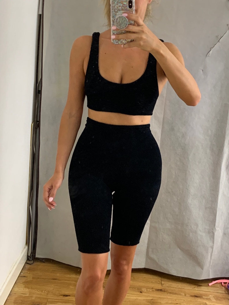 Co-ord Two Piece Set Mini Crop Top & Shorts OR Skirt in Black - Etsy