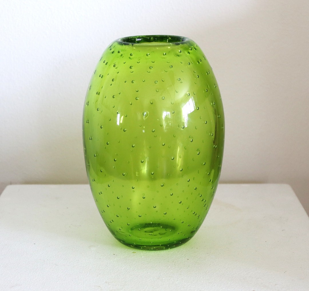 Medium Lime Green Hand Blown Glass Vase, SRA, Glassware, Spring, Green ...