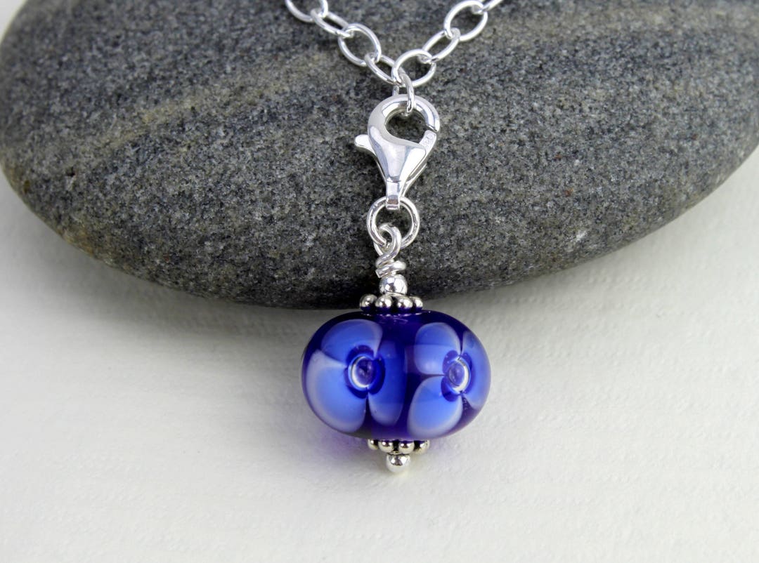 Cobalt Blue Flower Lampwork Bead Charm: Sterling Silver Clasp - Etsy