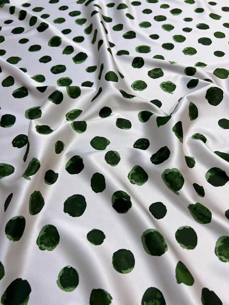 Green Polka Dot Stretch Silk Twill Fabric: Dresses, Skirts, Shirts - Etsy