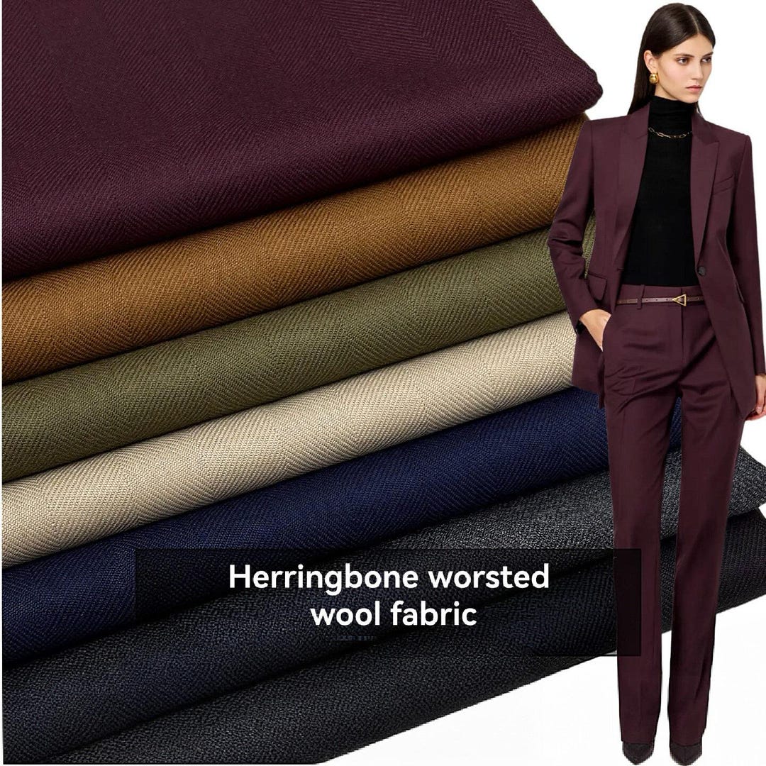 Herringbone Worsted Wool Suit Fabric | 70% Wool, Wrinkle-resistant - Etsy