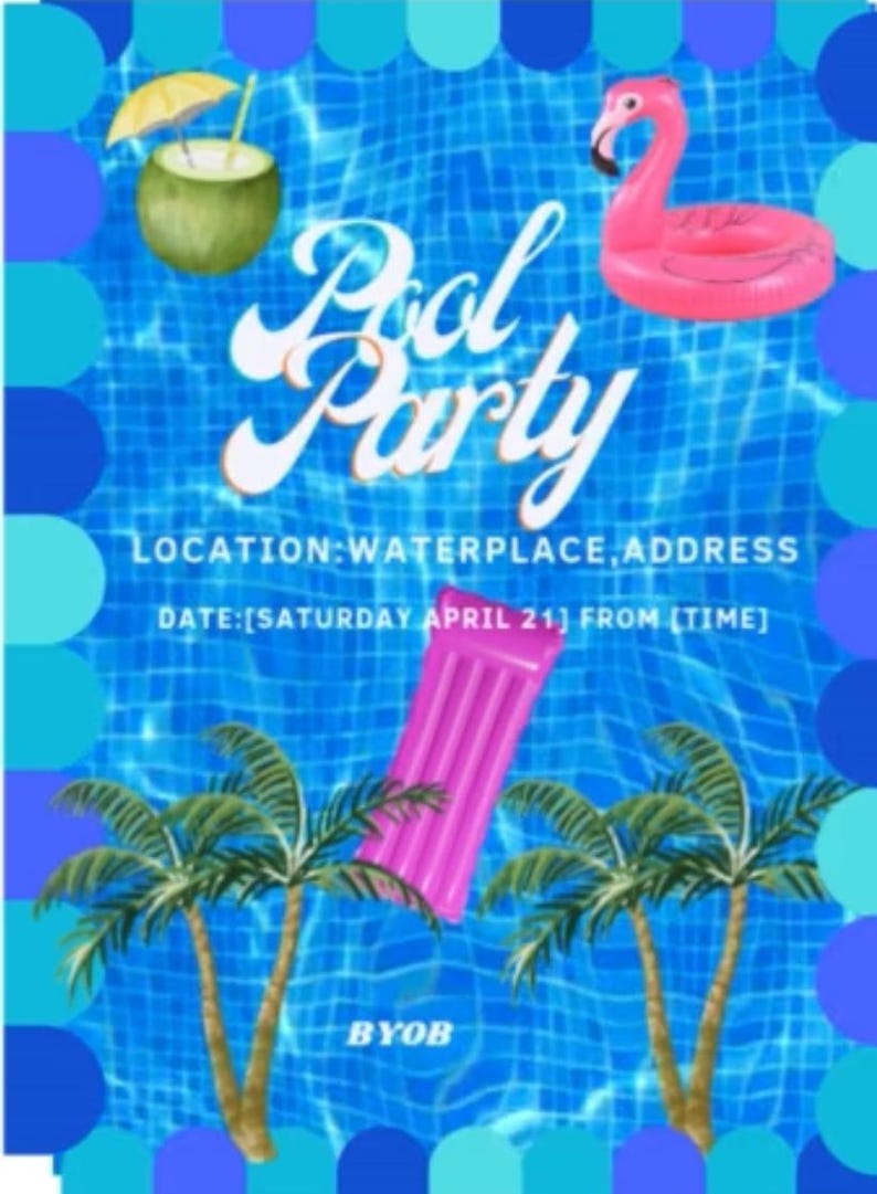 Editable Pool Party Invitation - Canva Template - Etsy