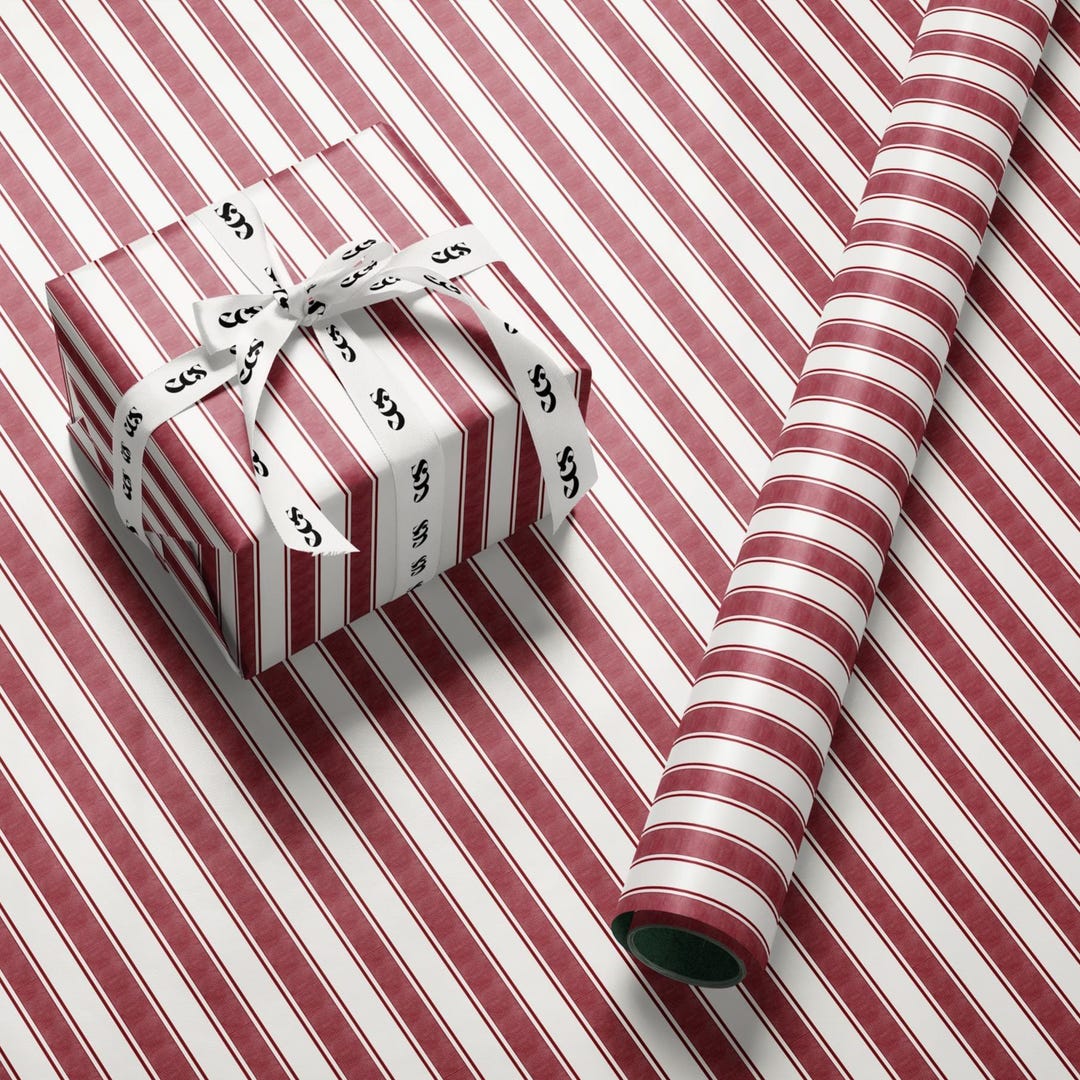 Red Striped Gift Wrapping Paper, Candy Cane Stripe Wrap Sheet in Glossy ...