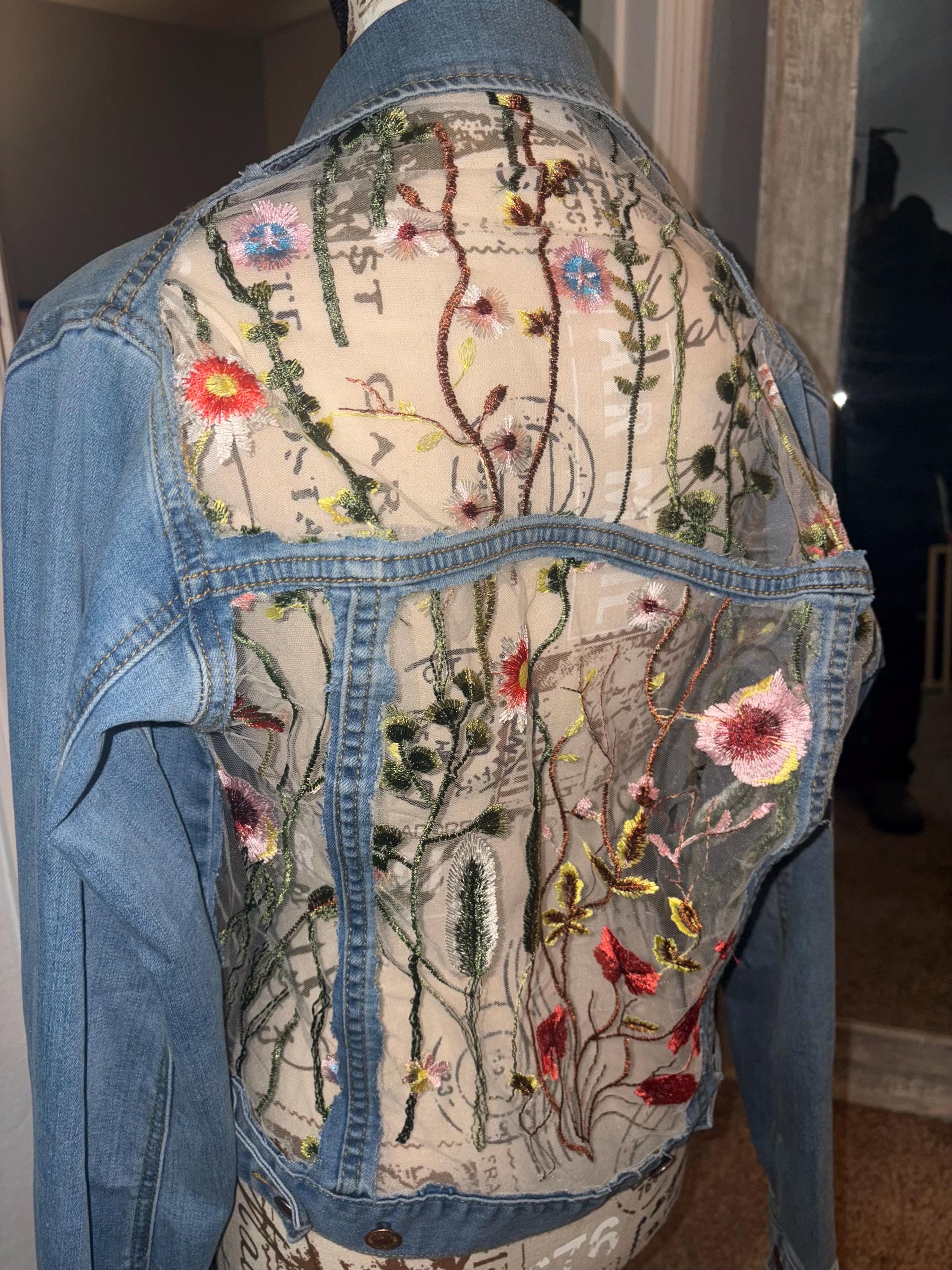 Lace Floral Denim Jacket - Etsy