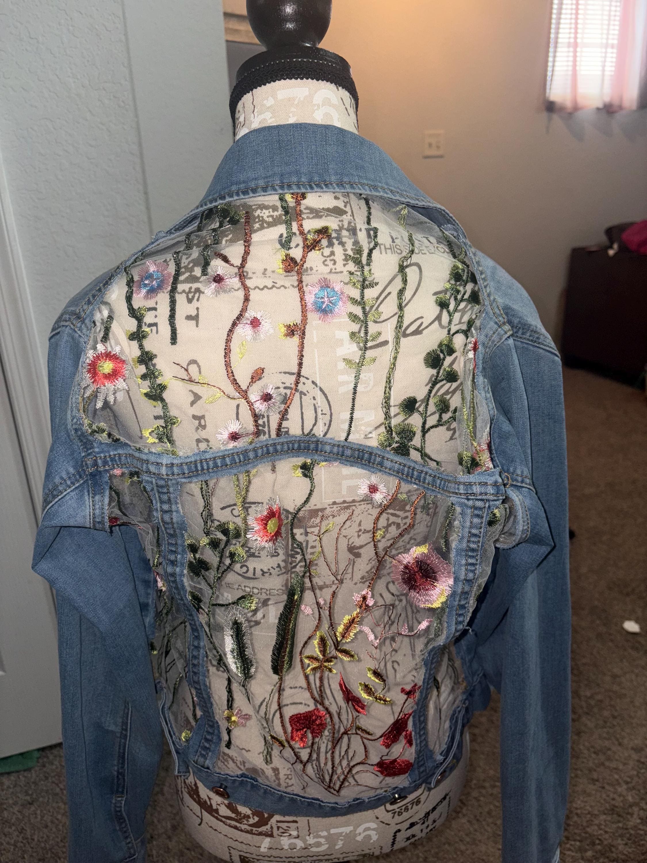 Lace Floral Denim Jacket - Etsy