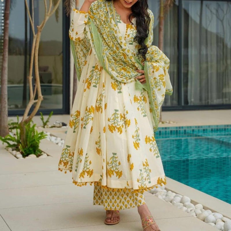 White Summer Anarkali - Etsy