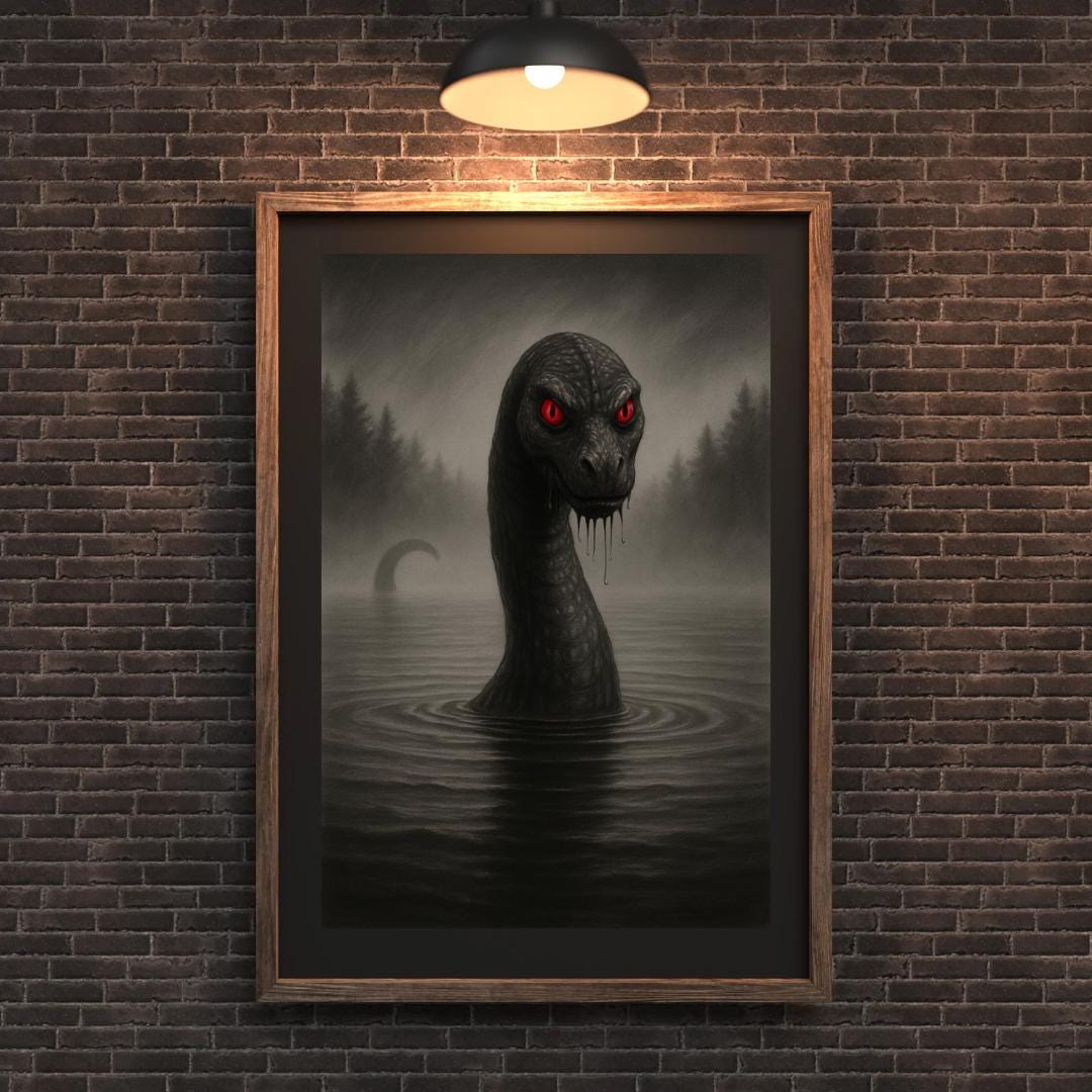 Loch Ness Monster Wall Art – Noir Cryptid Lake Scene (digital Download ...
