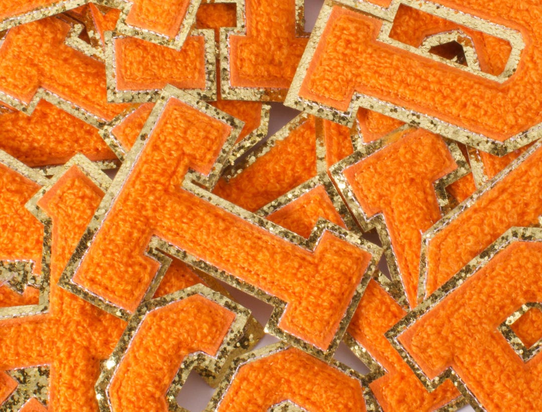 Orange Glitter Chenille Letters A-Z Iron-on Patch, Letters Patch, Words ...