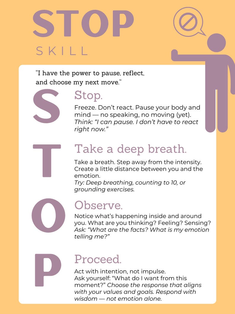 The STOP Skill (DBT Inspired) Printable - Etsy