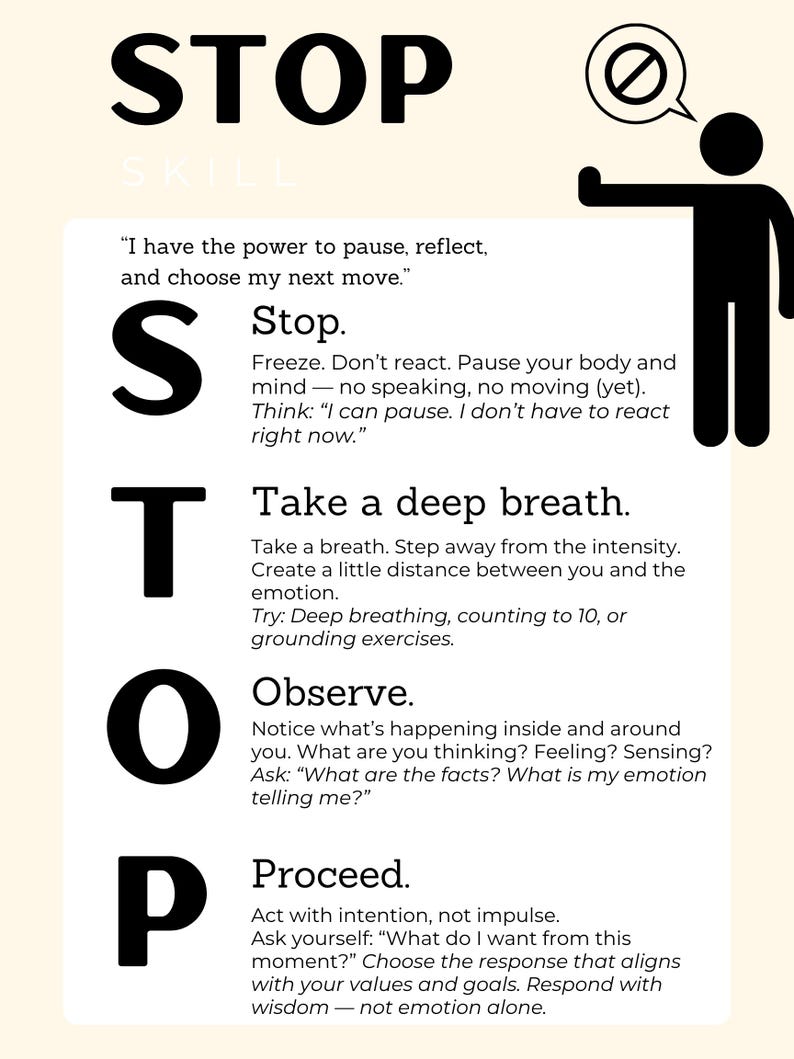 The STOP Skill (DBT Inspired) Printable - Etsy