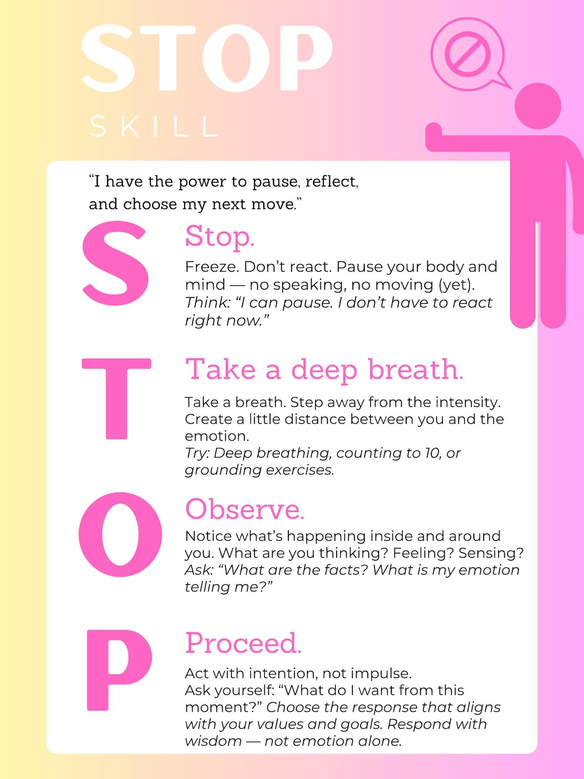 The STOP Skill (DBT Inspired) Printable - Etsy