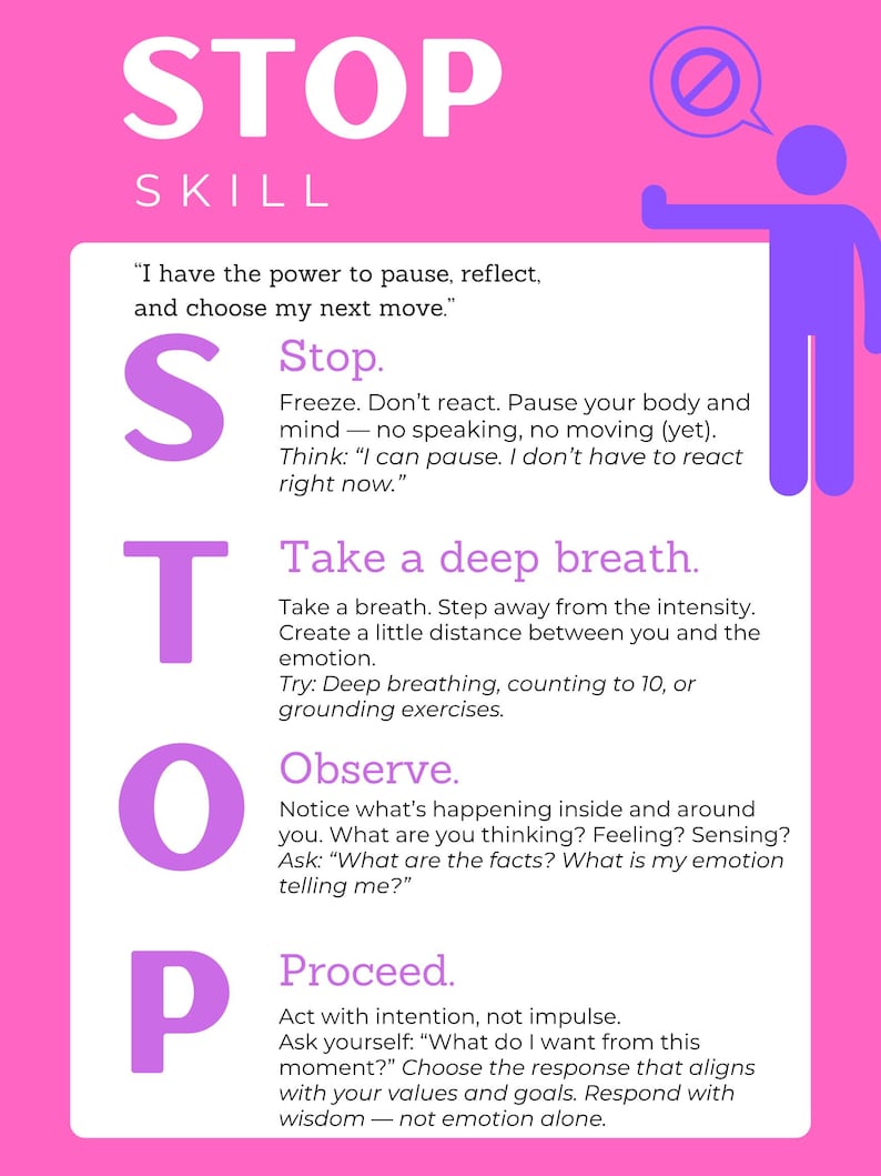 The STOP Skill (DBT Inspired) Printable - Etsy