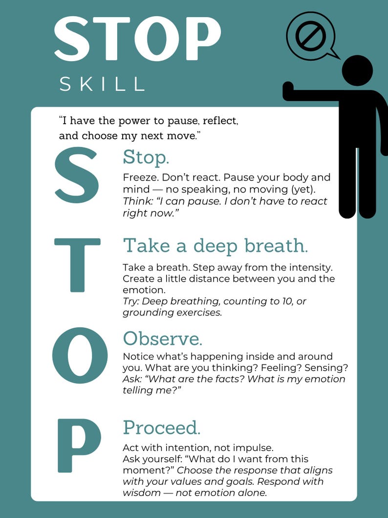 The STOP Skill (DBT Inspired) Printable - Etsy