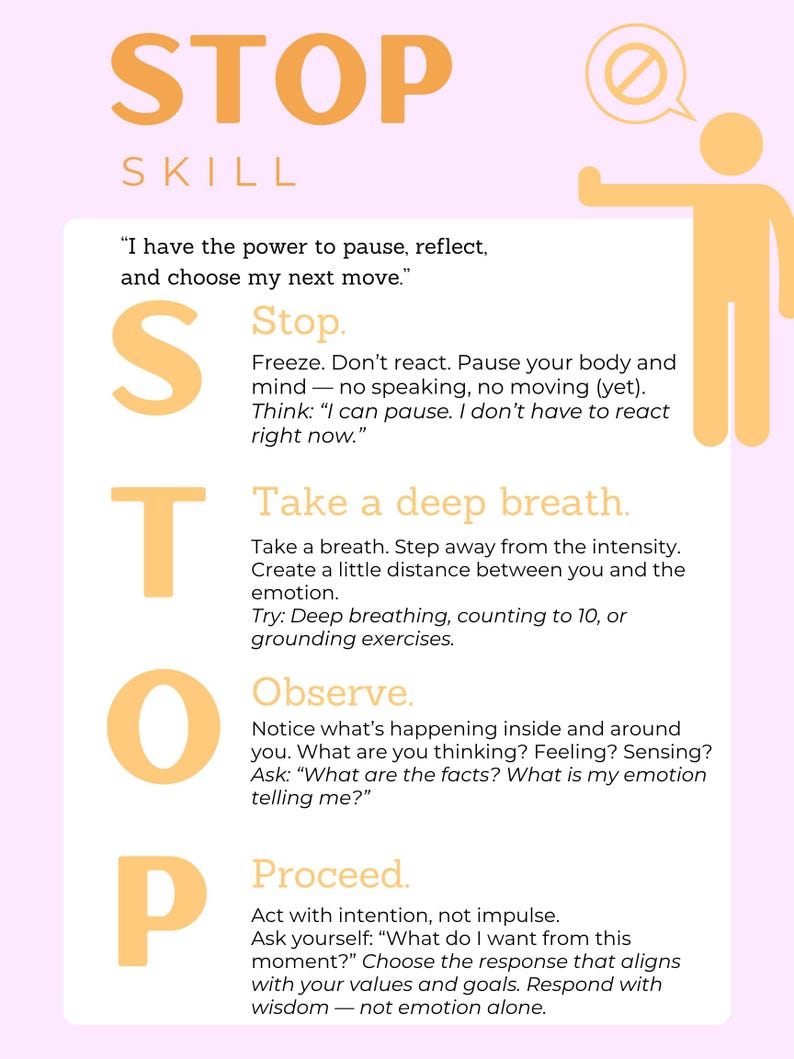 The STOP Skill (DBT Inspired) Printable - Etsy