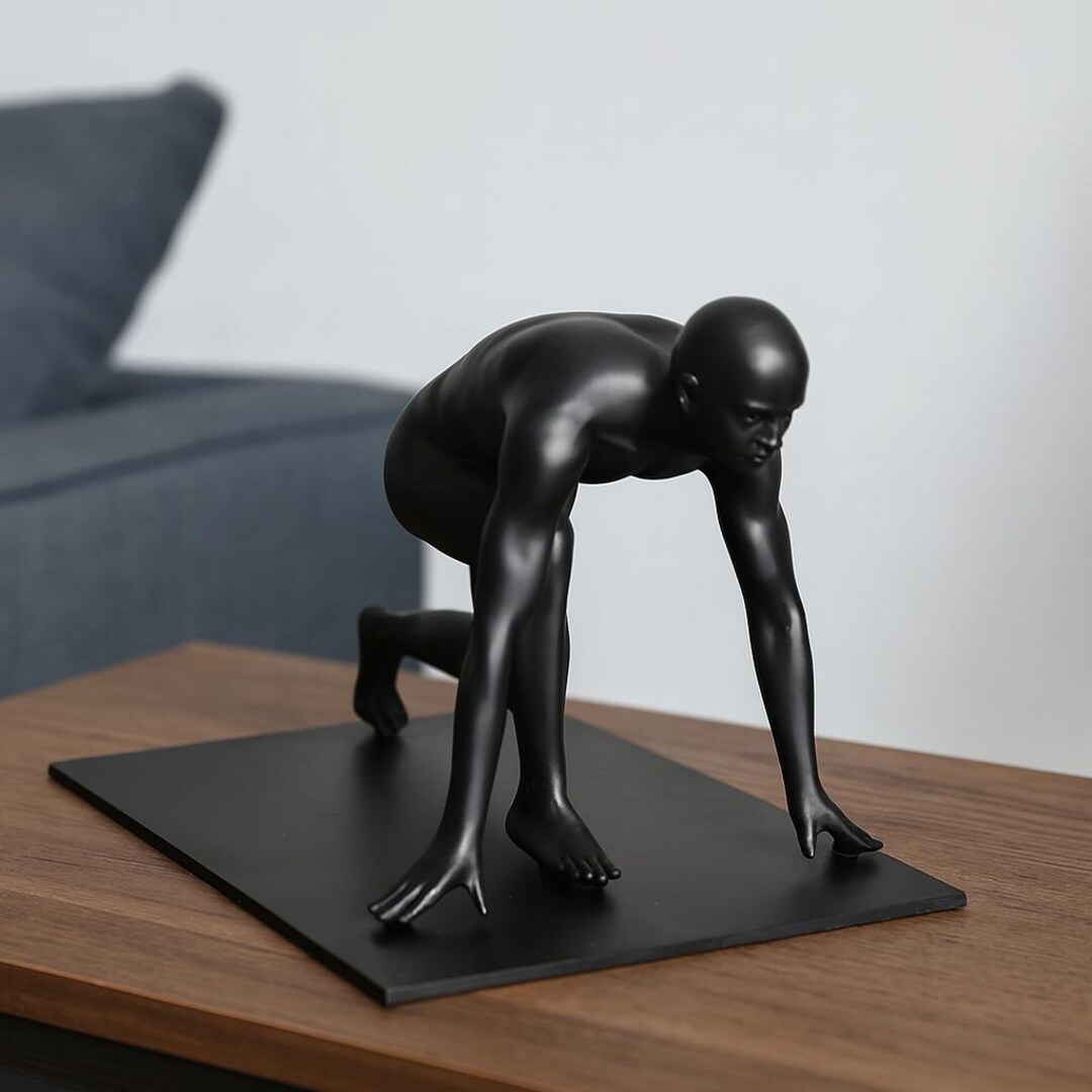Black Resin Running Man Sculpture | Modern Abstract Character Statue ...