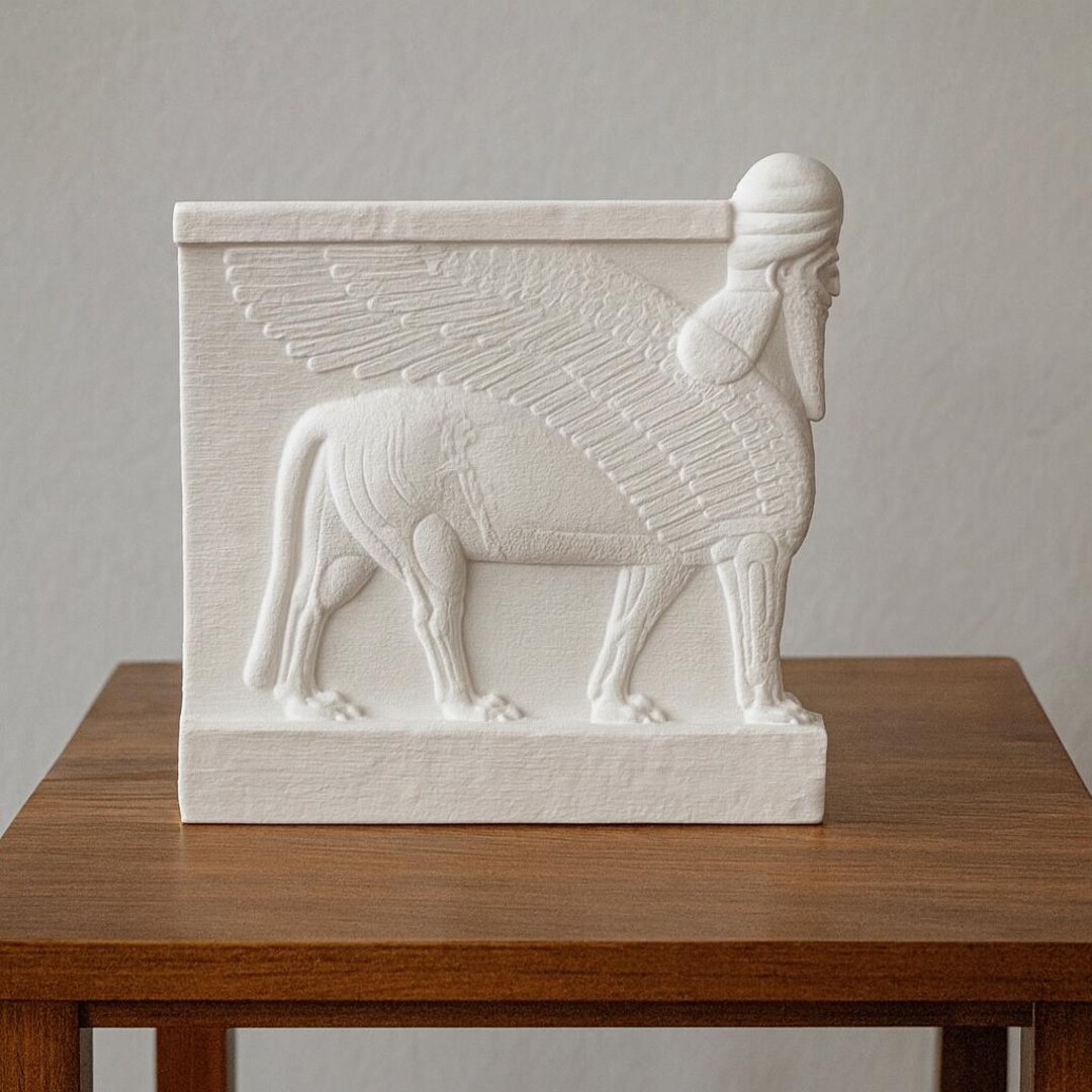 Assyrian Winged Bull Head Statue | Iraqi Cultural Plaster Sculpture ...