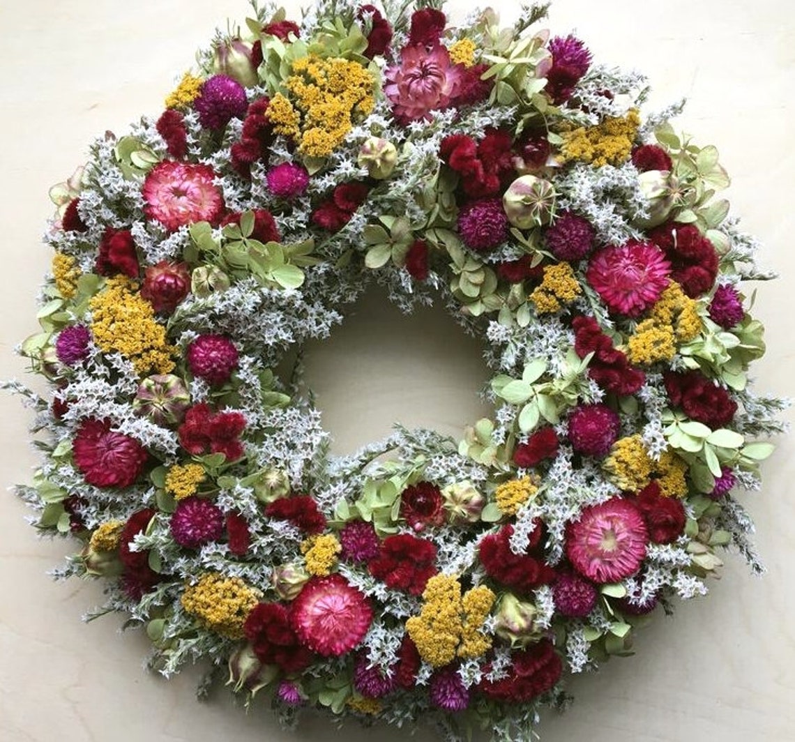 Dried FLOWER WREATH / Rustic Wreath Burgundy purple Pink | Etsy