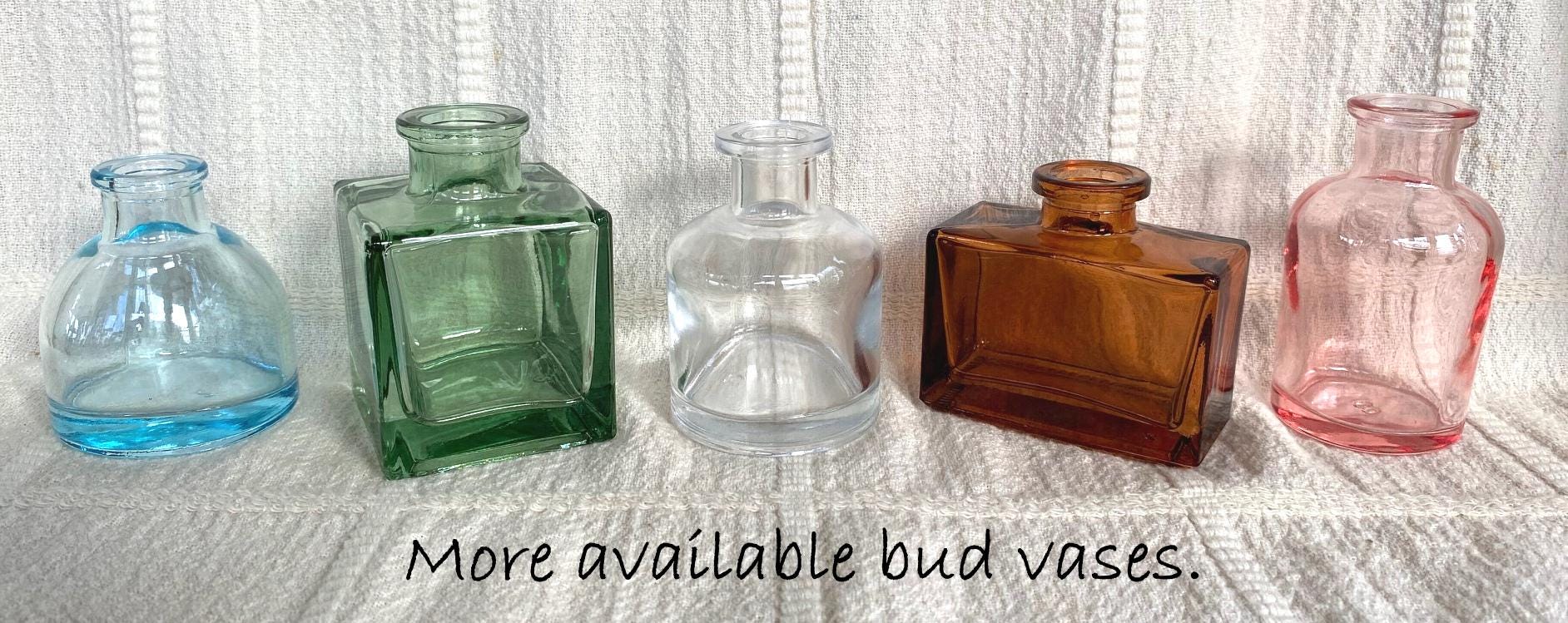 Mini Green GLASS BUD VASE Square Bottle for Little Flowers Vintage ...