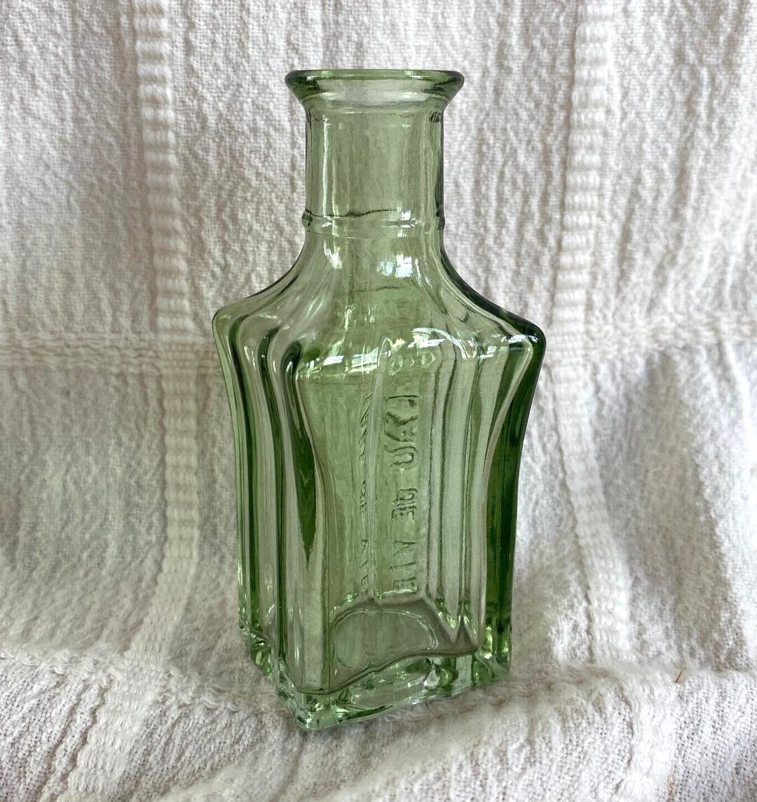 Mini Green GLASS BUD VASE Square Bottle for Little Flowers Vintage ...