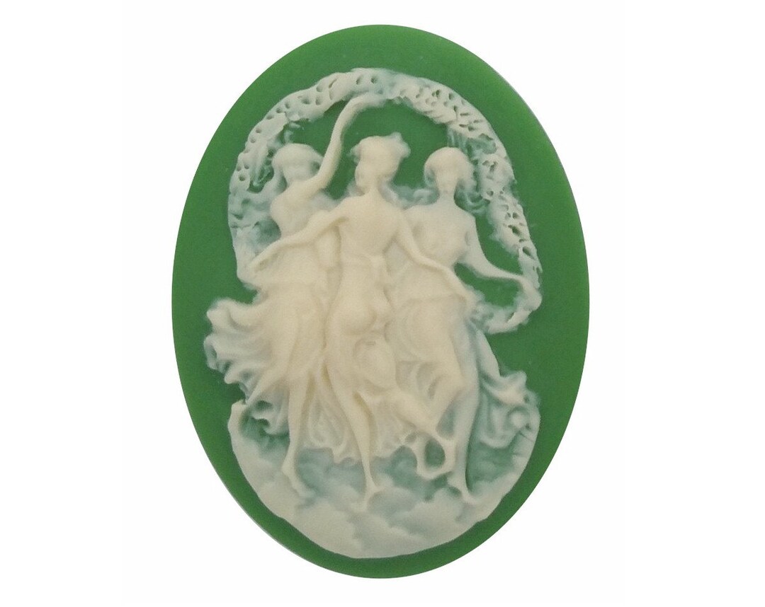 Three Muses Cameo 3 Graces Dancing Girls Resin Cameo Green 40x30mm ...