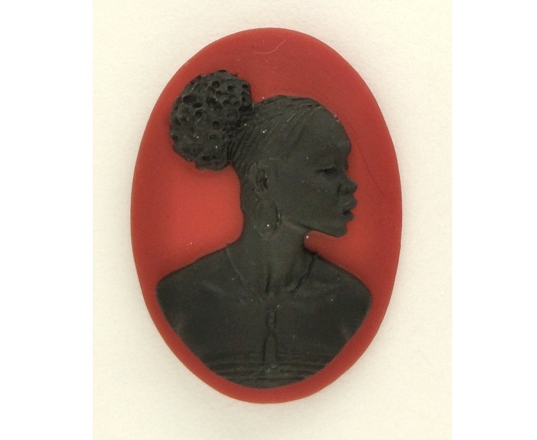 25x18mm African American Black Red Woman Resin Cameo Cabochon Red ...