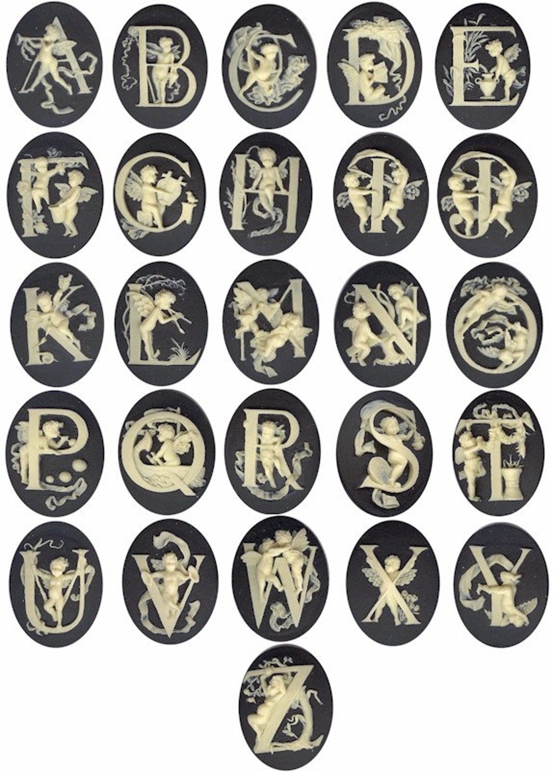 26pc Alphabet Set Letters Gender Neutral 40x30mm Lot Resin Cameos ...