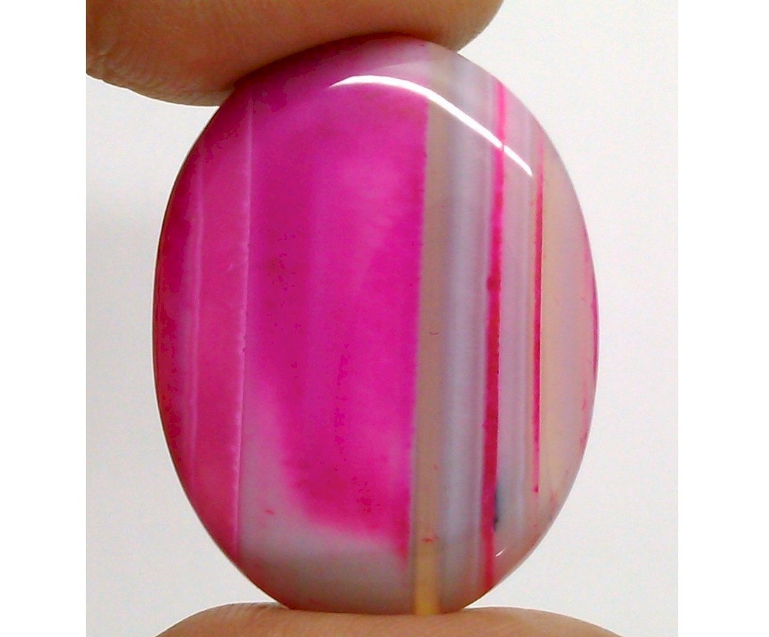 40x30mm Banded Agate Dyed Hot Pink Flat Backed Loose Semi-precious ...