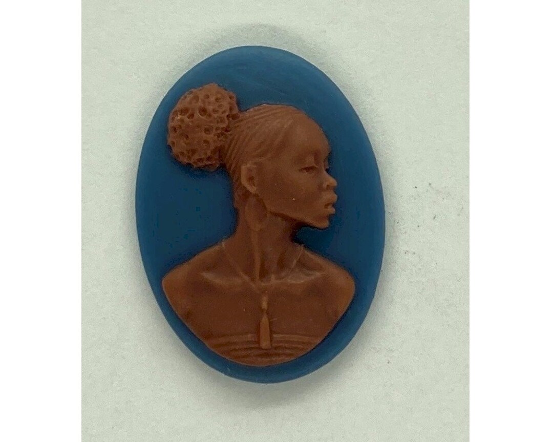 25x18mm Ethnic Jewelry Part Blue and Brown African American Cameo Resin Cameo or Cabochon Use to ...