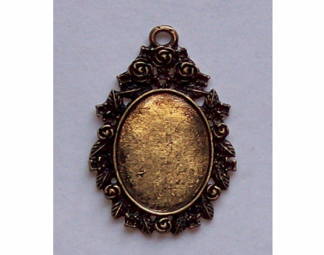 25x18mm Cabachon Setting Antique Bronze Floral Pendant Necklace Backing ...