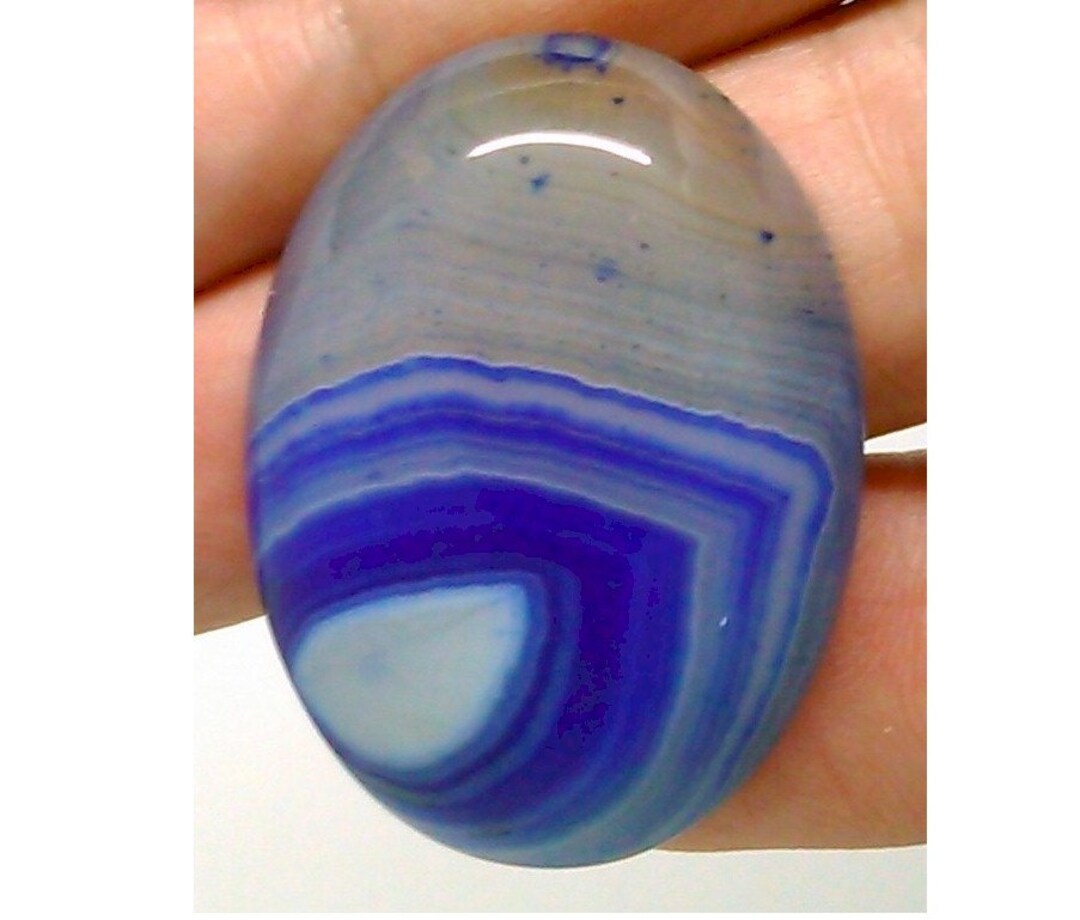 1 Pc. of 40x30mm Banded Agate Dyed Blue Flat Backed Loose Semi-precious ...