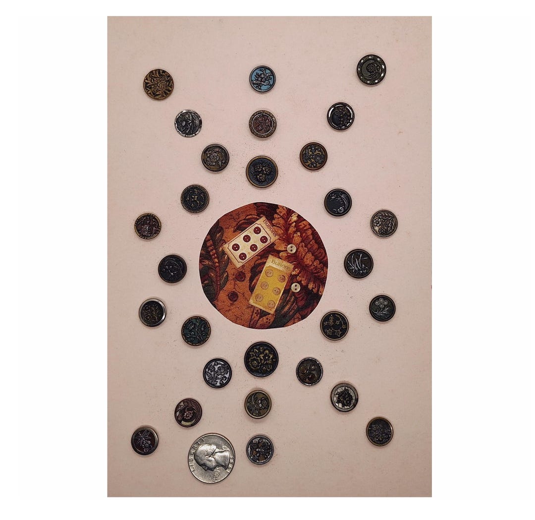 Antique Buttons on Display Card Metal Victorian Collectable Flower ...