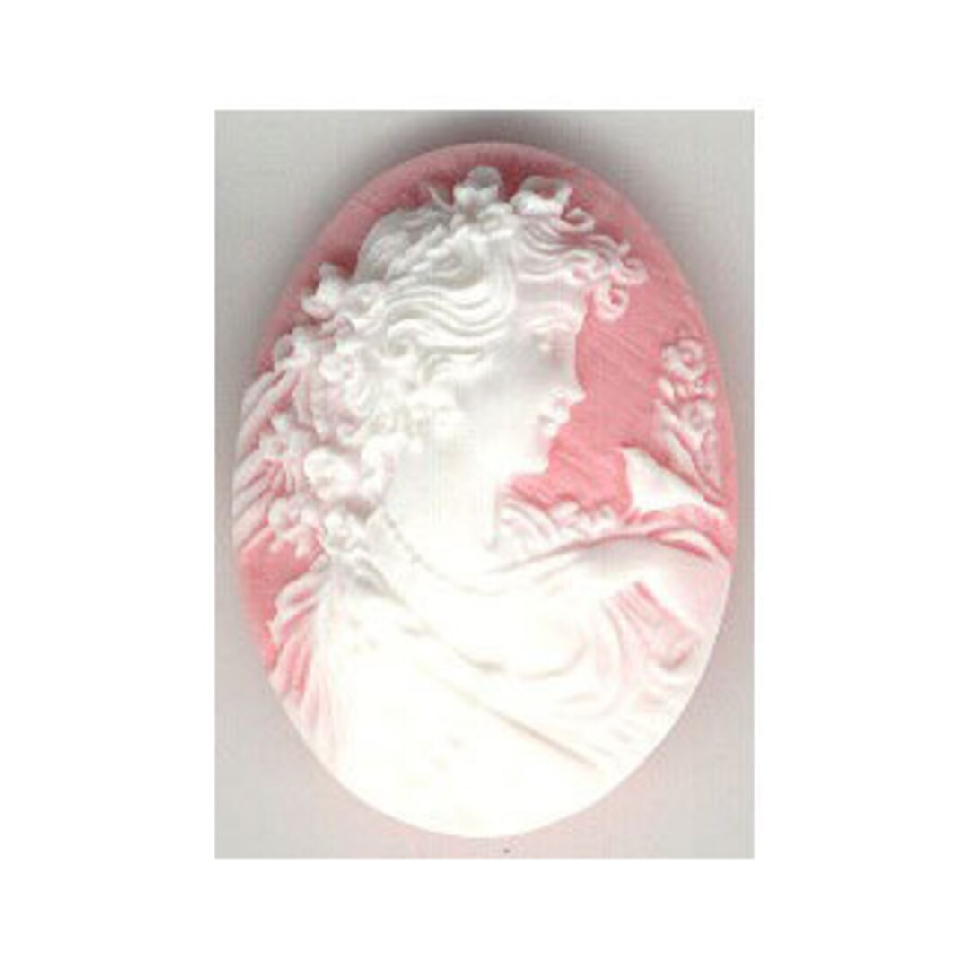 40x30mm Cameo Pink White Cabochon Victorian Woman Cameo Bird Resin ...